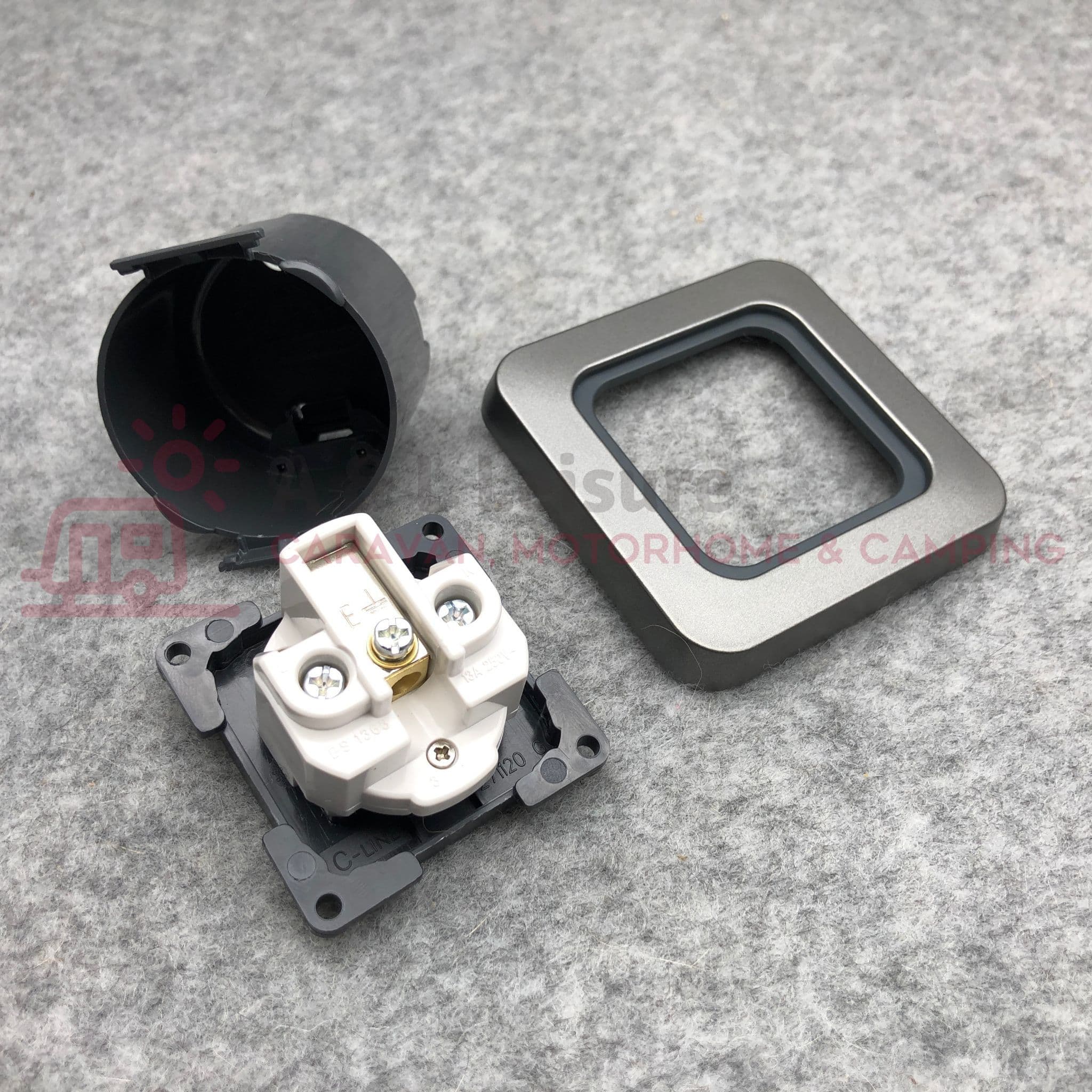 CBE C-Line 13a - 240v 1-Way Socket Faceplate & Back Box Gun Metal Grey ...